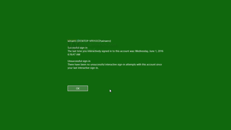 Show the last logon information at every logon in Windows 10