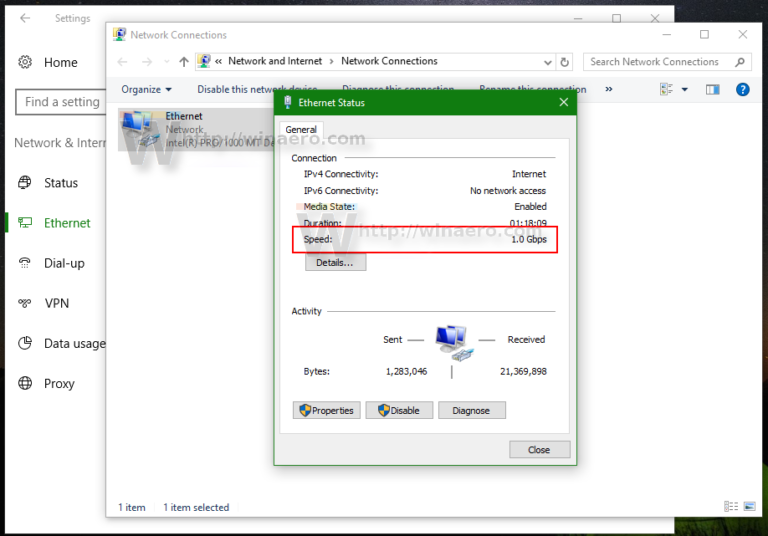 See the ethernet or wifi adapter speed in Windows 10
