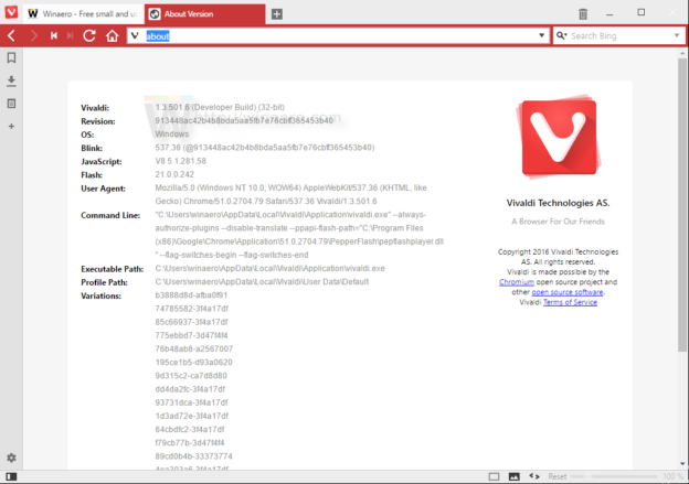 Vivaldi 1.3.501.6 features customizable interface themes