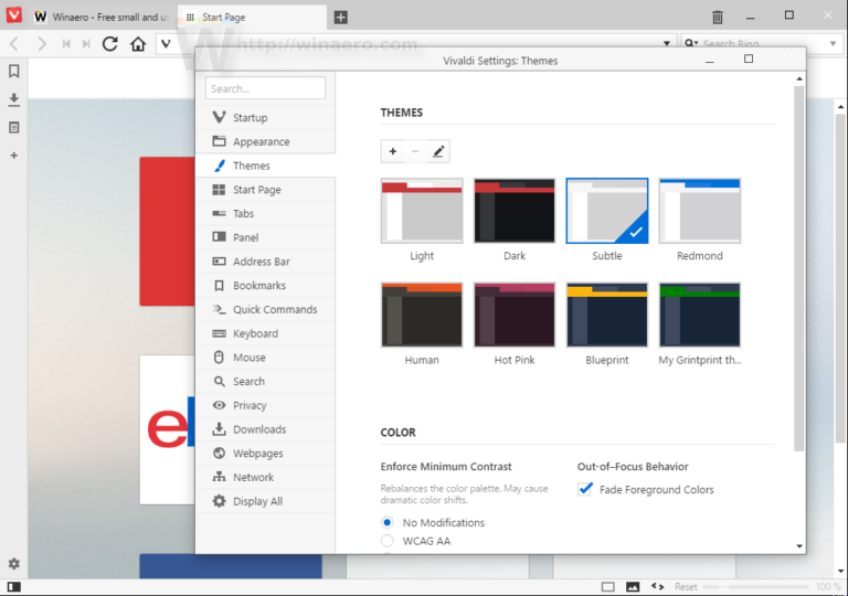Vivaldi 1.3.501.6 features customizable interface themes