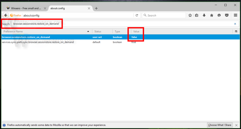 Make Firefox 47 load all tabs at startup and disable tab loading on demand