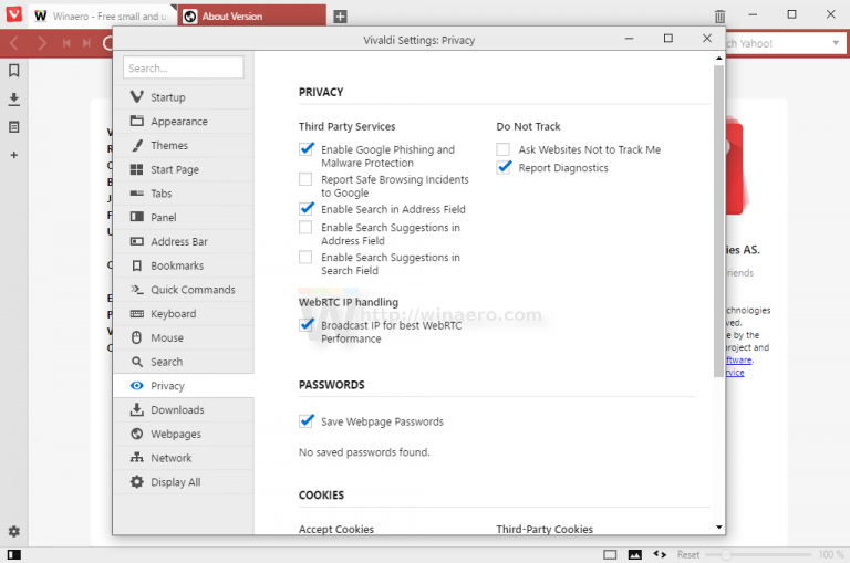 Vivaldi 1.3.534.3 is a privacy focused release