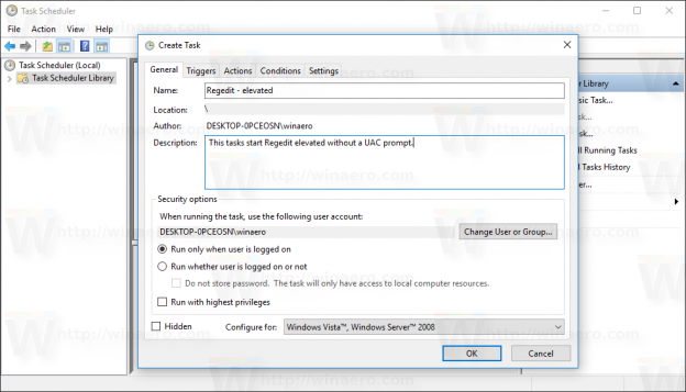 Create elevated shortcut to skip UAC prompt in Windows 10