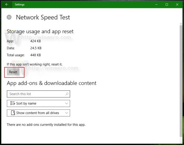 Reset a Universal App (Store app) in Windows 10 and clear its data