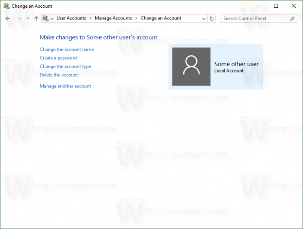 Change Account Type in Windows 10