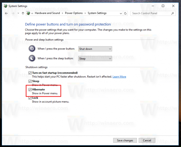 Enable or disable the Hibernate option in Windows 10