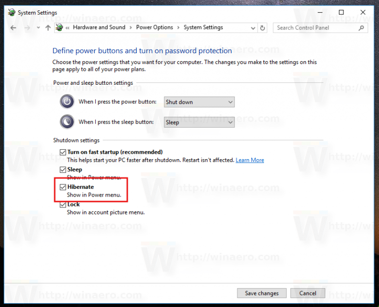 Enable or disable the Hibernate option in Windows 10