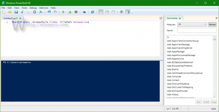 Run a program hidden in Windows 10