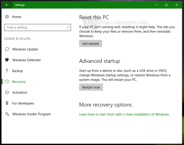 How to quickly access Windows 10 Reset feature