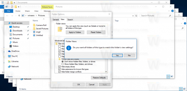 Change folder view template for all folders in Windows 10
