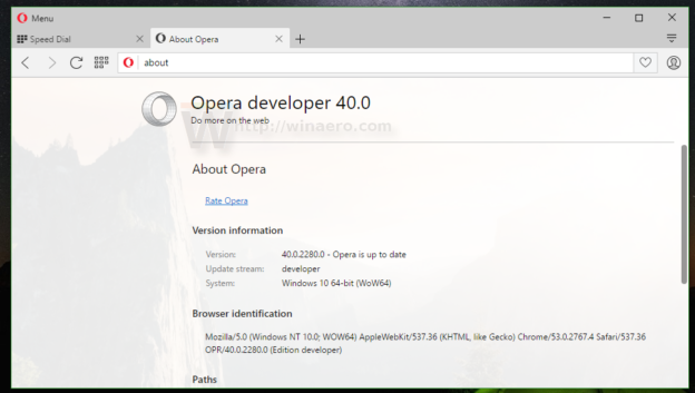 Opera 40 features search popup and new start page theme
