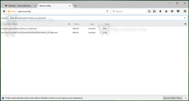 Make Firefox 47 load all tabs at startup and disable tab loading on demand