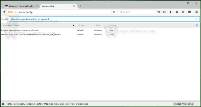 Make Firefox 47 load all tabs at startup and disable tab loading on demand