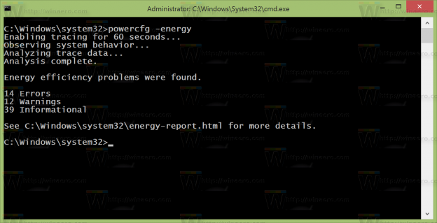 Power Efficiency Report in Windows 10, Windows 8 and Windows 7