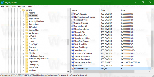 Disable certain Winkey shortcuts in Windows 10