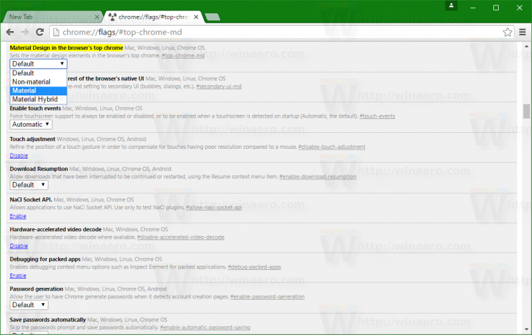 Disable Material Design in Google Chrome