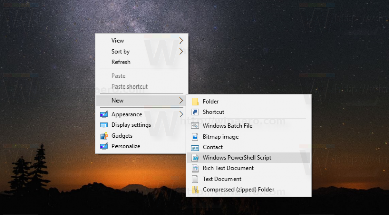 Add PowerShell file (*.ps1) to New Context Menu of File Explorer