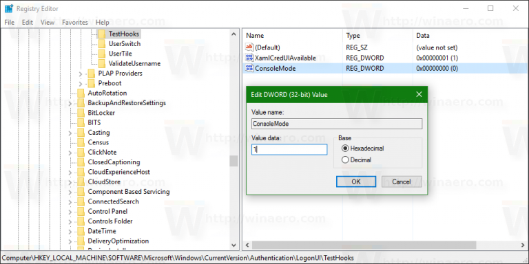 Enable hidden console login in Windows 10