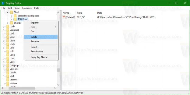 Remove "3D Print with 3D Builder" from the context menu in Windows 10