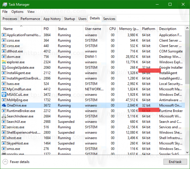 How to see if process is 32-bit on Details tab of Task Manager