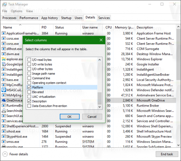 How to see if process is 32-bit on Details tab of Task Manager