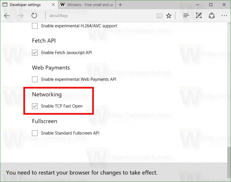 Enable TCP Fast Open for Microsoft Edge in Windows 10