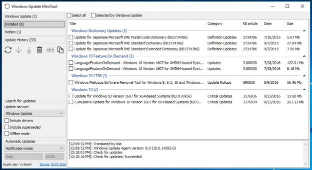 How to see size of Windows 10 updates