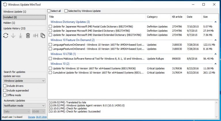 How to see size of Windows 10 updates
