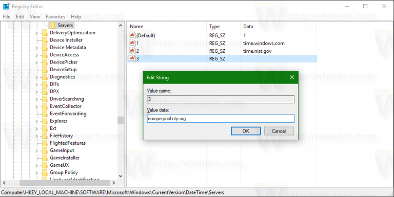 Configure Internet Time (NTP) options in Windows 10