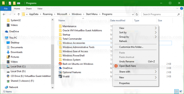 Add Bash Context Menu in Windows 10