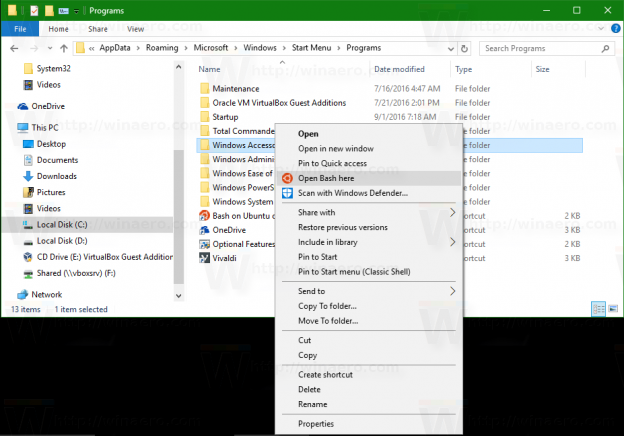 Add Bash Context Menu in Windows 10