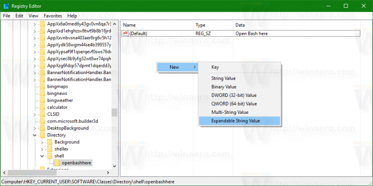 Add Bash Context Menu in Windows 10