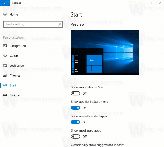 Hide App List in Start Menu in Windows 10