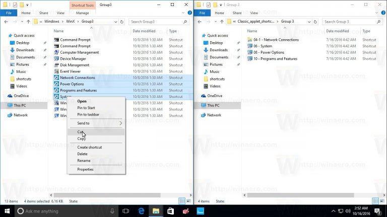 Restore Classic Control Panel shortcuts to Win+X menu in Windows 10