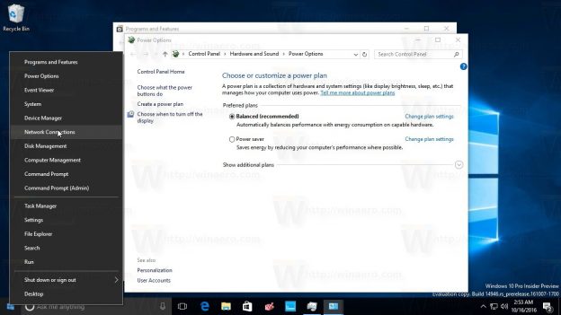 Restore Classic Control Panel shortcuts to Win+X menu in Windows 10