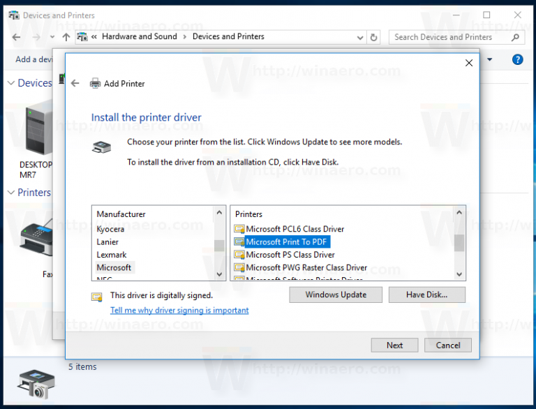 How to remove Print to PDF Printer in Windows 10