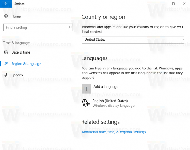 How to change Region and home location in Windows 10