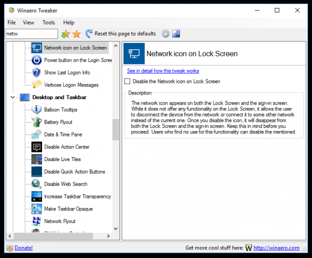 Disable the Network icon on Lock Screen in Windows 10