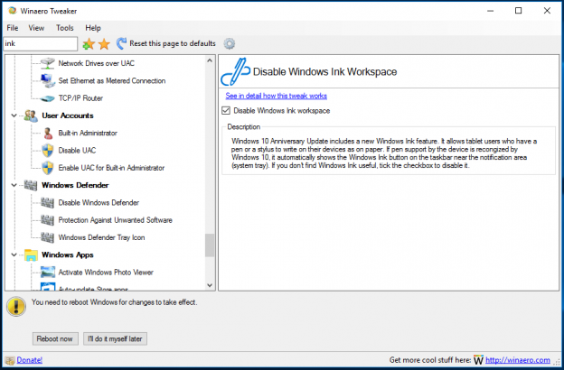 How to disable Windows Ink in Windows 10