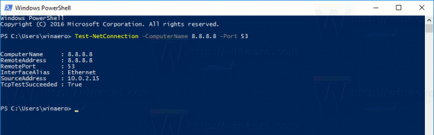 Test remote network port connection in Windows 10