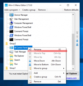 Restore Control Panel items in Win+X menu in Windows 10 Creators Update