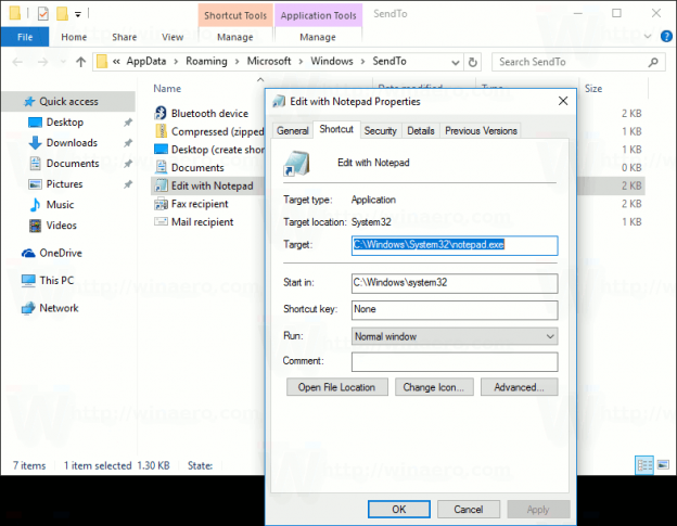 Add custom items to Send To menu in Windows 10