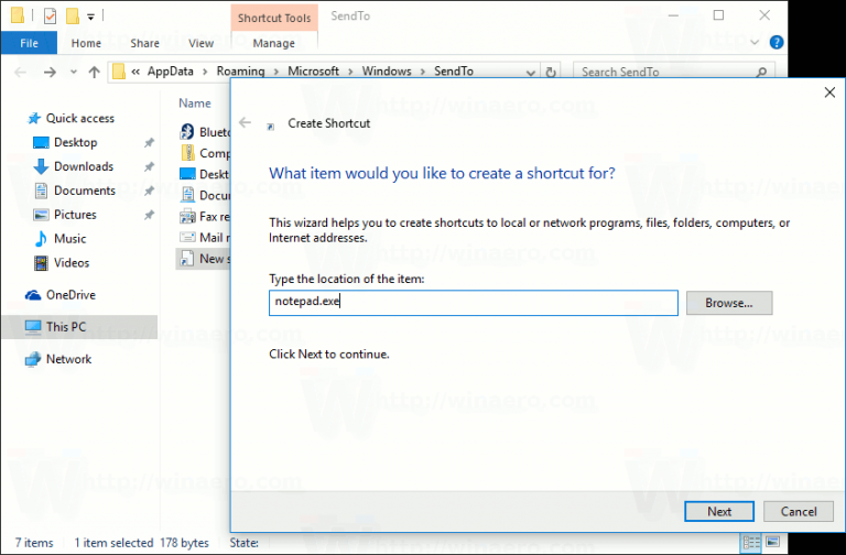 Add custom items to Send To menu in Windows 10