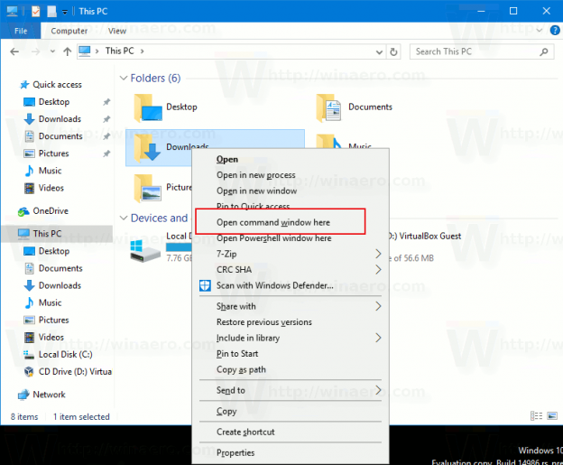 Add Command Prompt To Context Menu In Windows 10 Creators Update