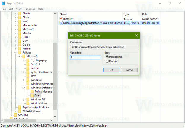Enable Network Drive Scan With Windows Defender In Windows 10