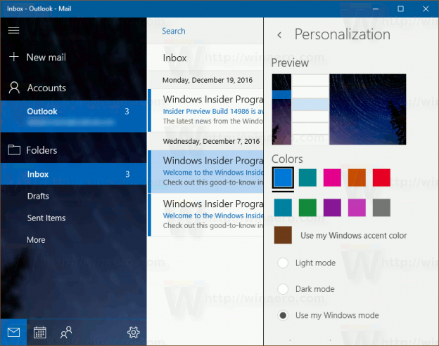 Change Mail App Background to Custom Color in Windows 10