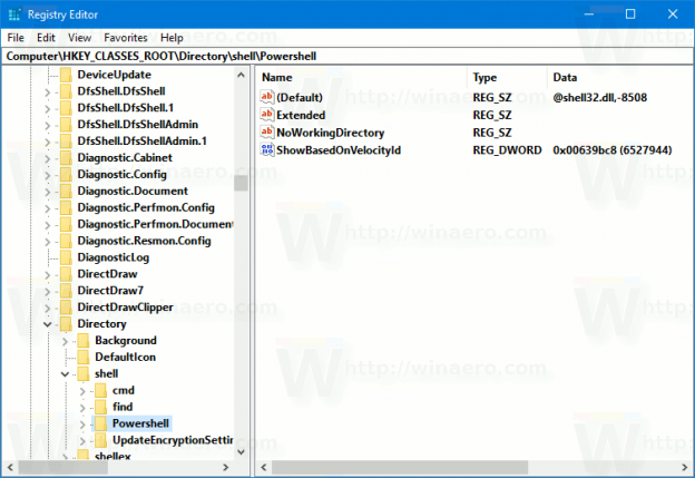 Remove Open PowerShell window here from Context Menu in Windows 10