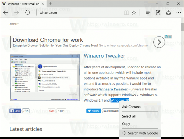 Microsoft Edge Keyboard Shortcuts in Windows 10