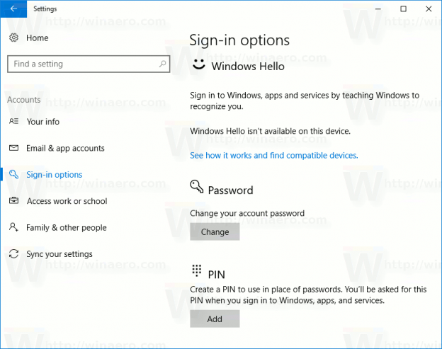 Reset PIN For a User Account in Windows 10