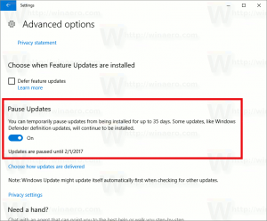 Pause Windows Updates in Windows 10 Creators Update